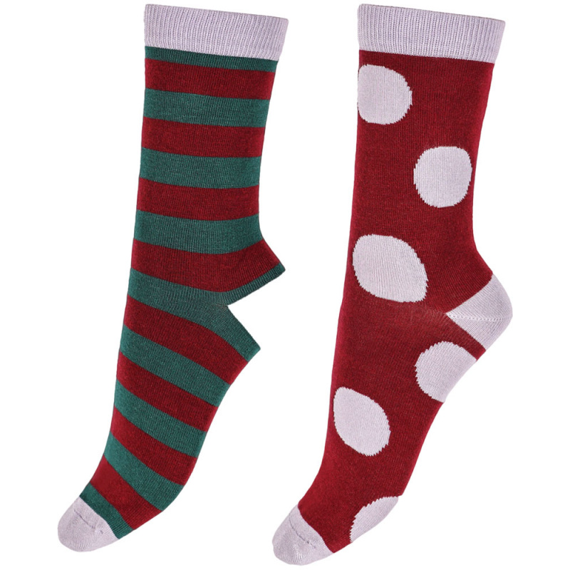 Large Stripe & Spot Bamboo Socks 2 Pair Pack - Red Mix - Pretty Polly®